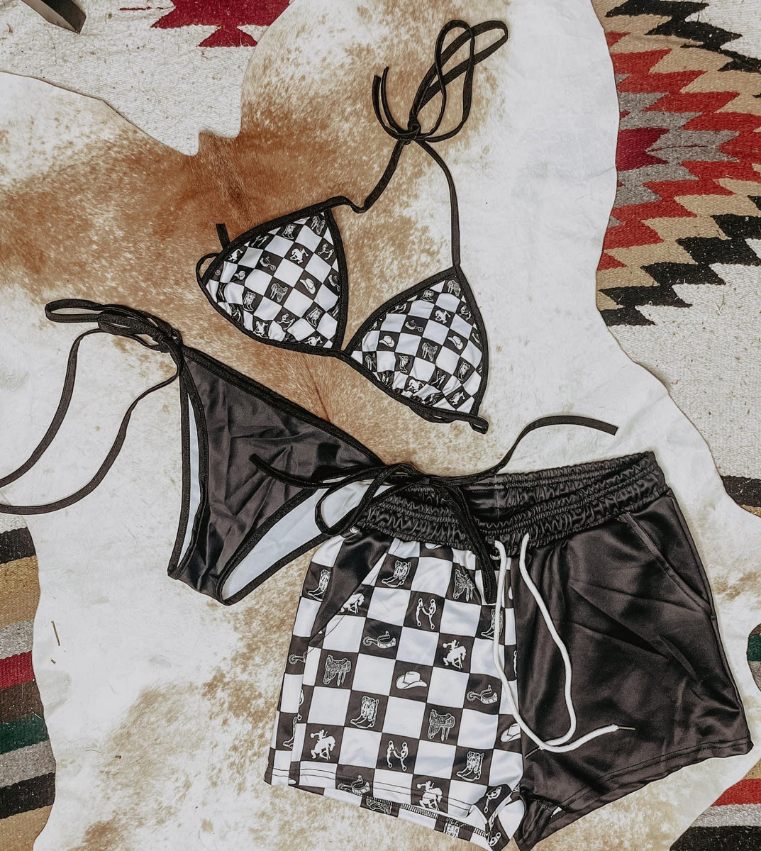 Western Cowboy Chess Shorts – Buckin’ Bronc Saloon